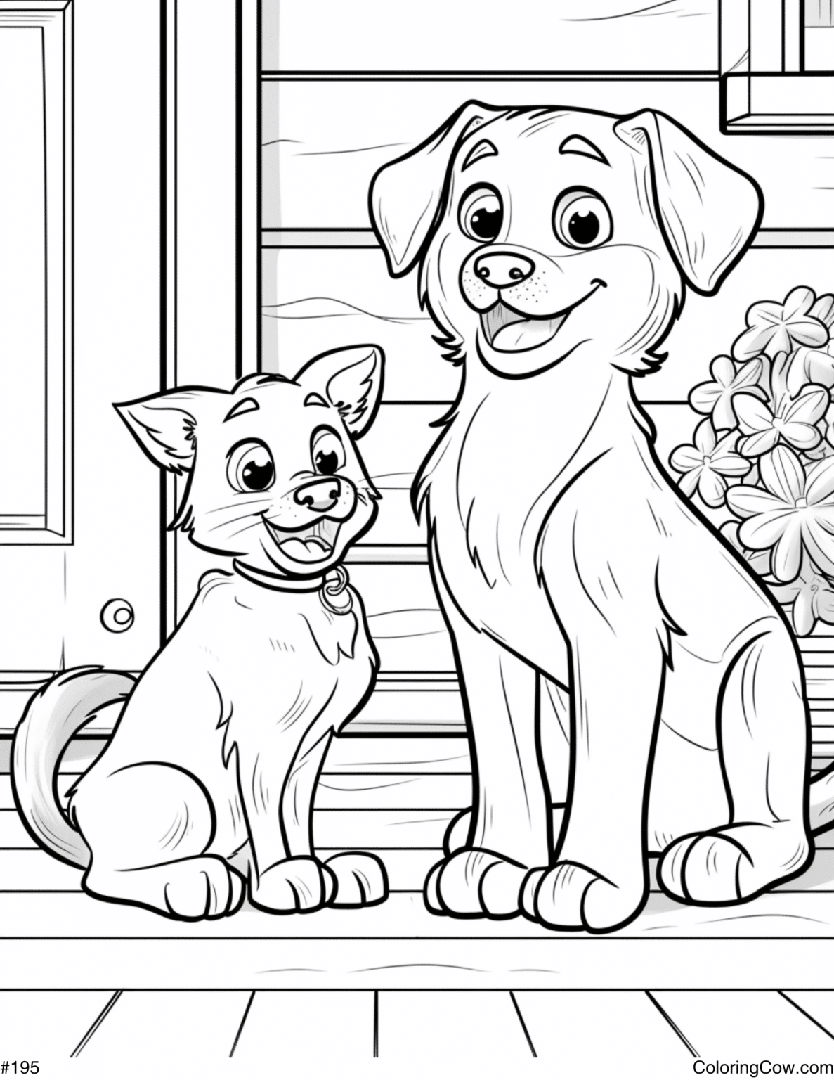 Cat and Dog Coloring Page