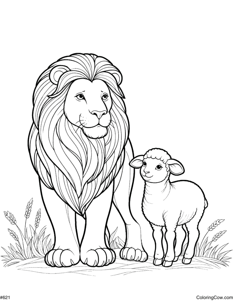 Lion and Lamb Coloring Page