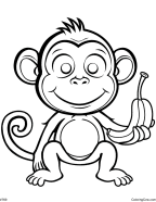 Monkey With a Banana Coloring Page