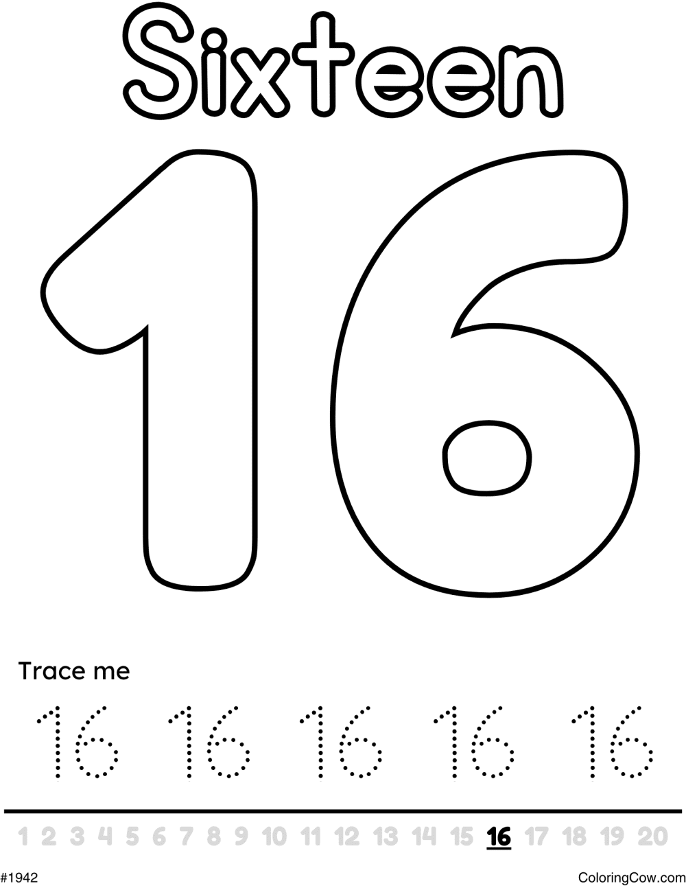Number 16 Coloring Page
