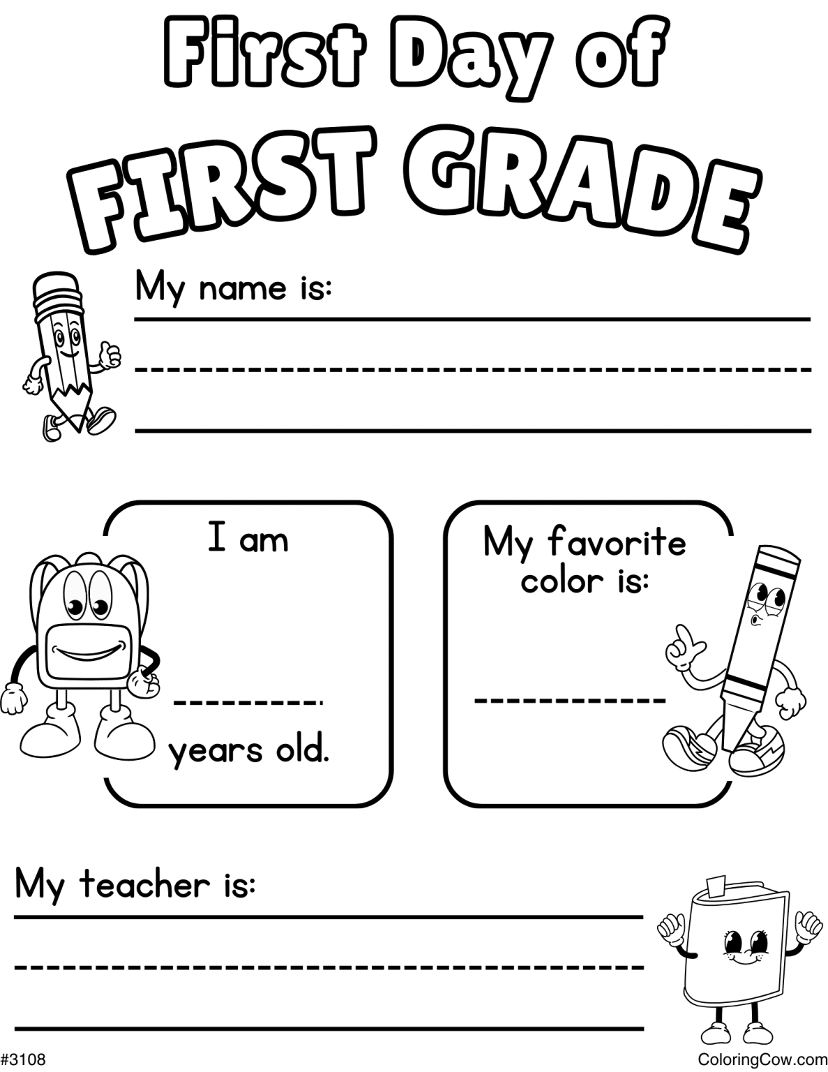 First Day of First Grade Coloring Page
