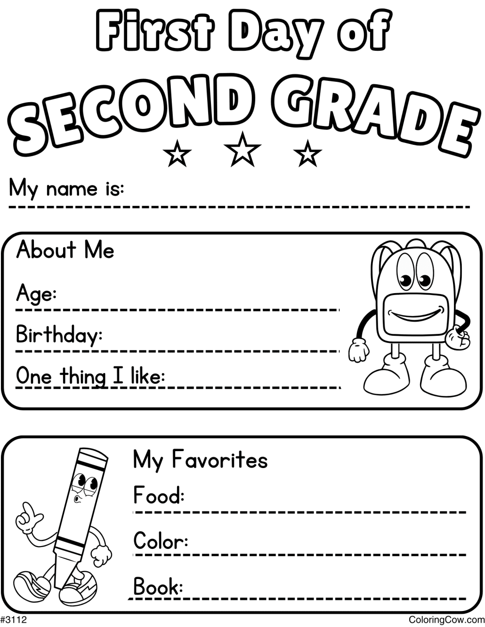 First Day of Second Grade Coloring Page