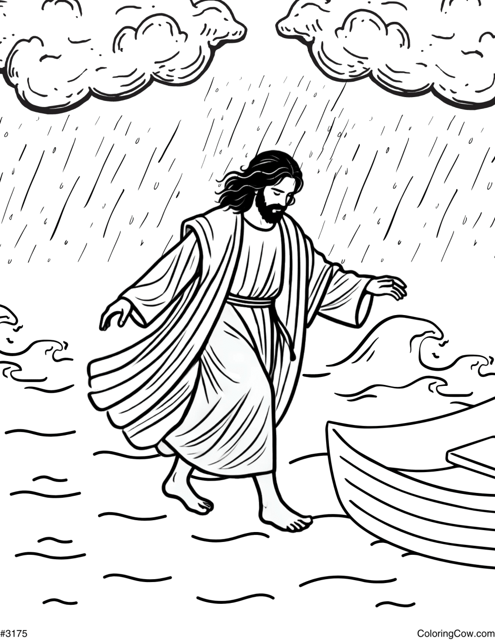 Jesus Walks on Water Coloring Page