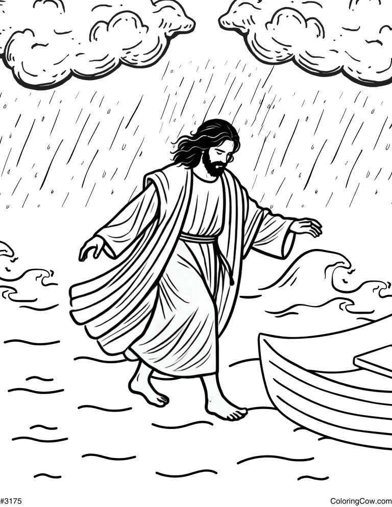 Jesus Walks on Water Coloring Page