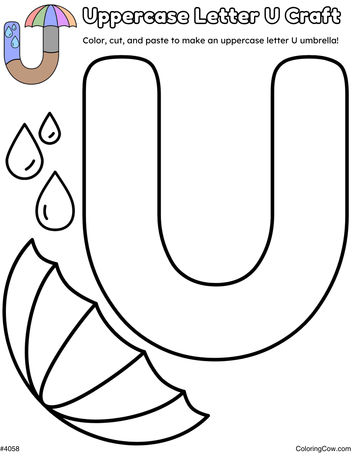 Uppercase Letter U Umbrella Craft