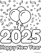 Happy New Year 2025 Coloring Page
