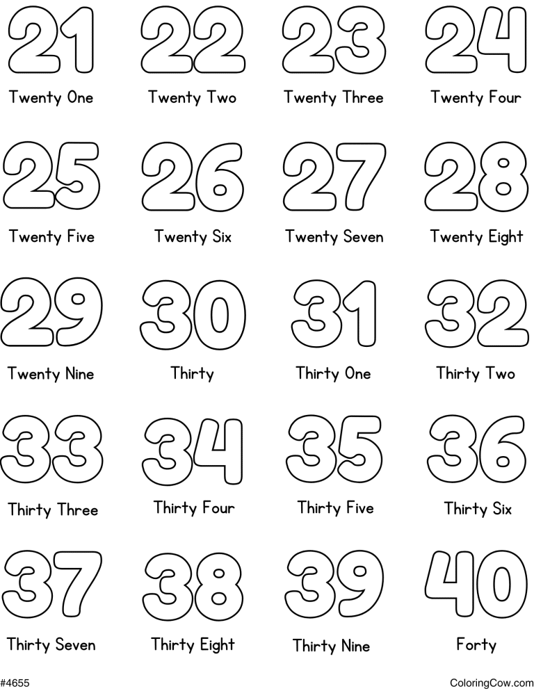 Numbers 21-40 Coloring Page