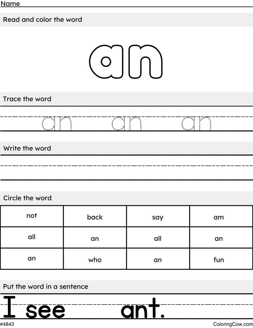 Sight Words Coloring Worksheets - Coloring Cow