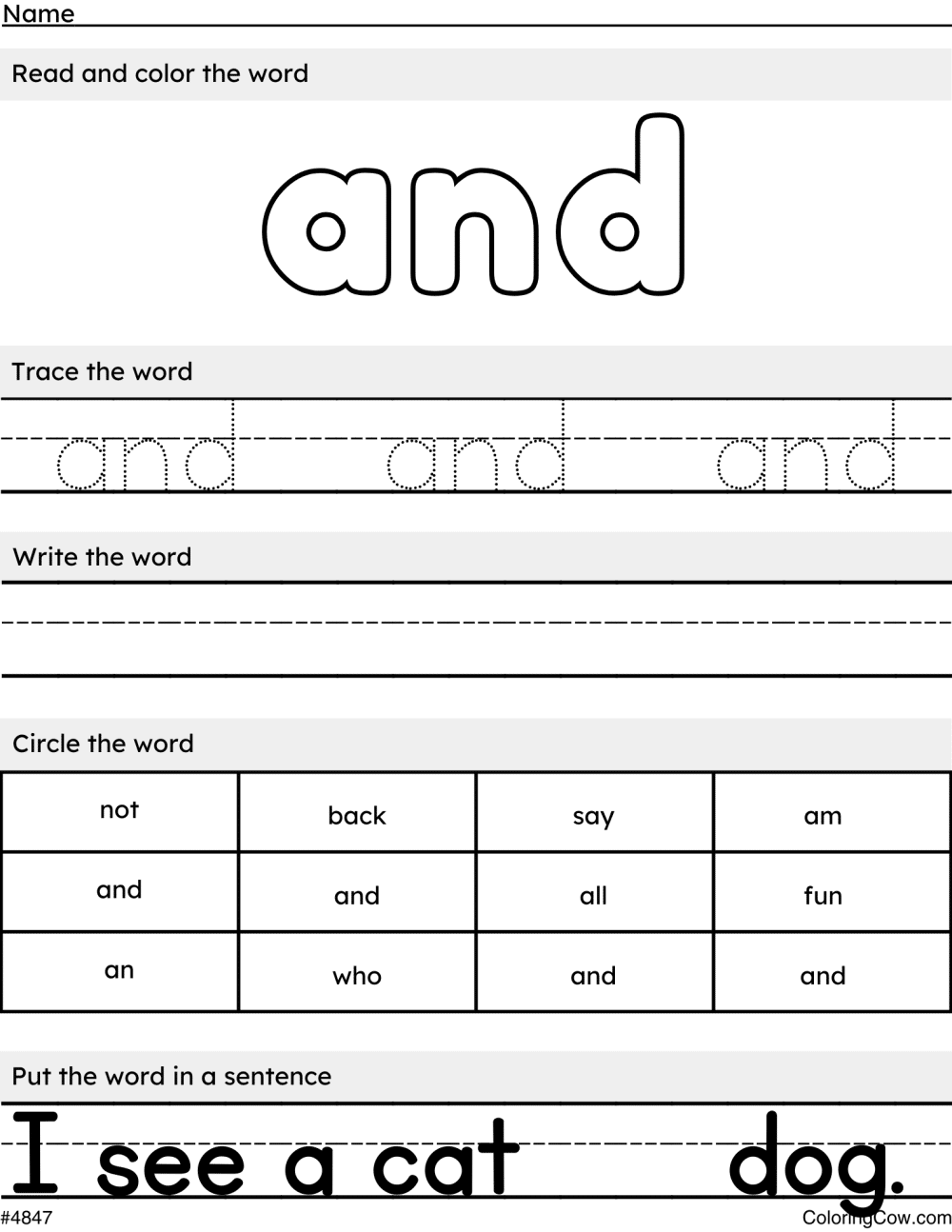 Sight Words Coloring Worksheets - Coloring Cow