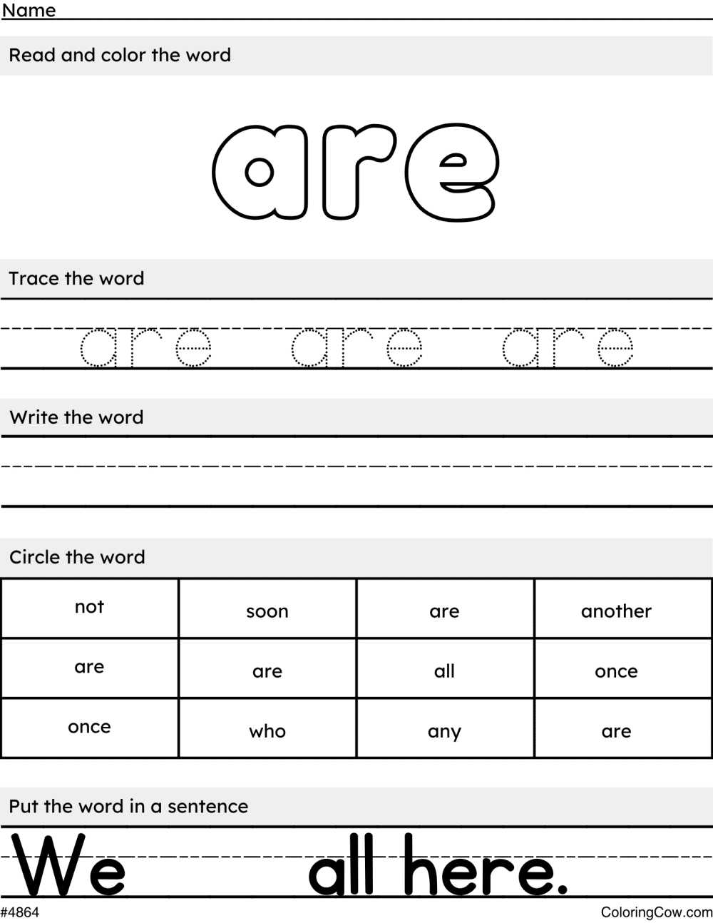 Sight Words Coloring Worksheets - Coloring Cow