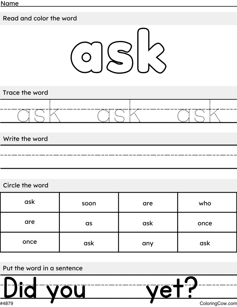 Sight Words Coloring Worksheets - Coloring Cow