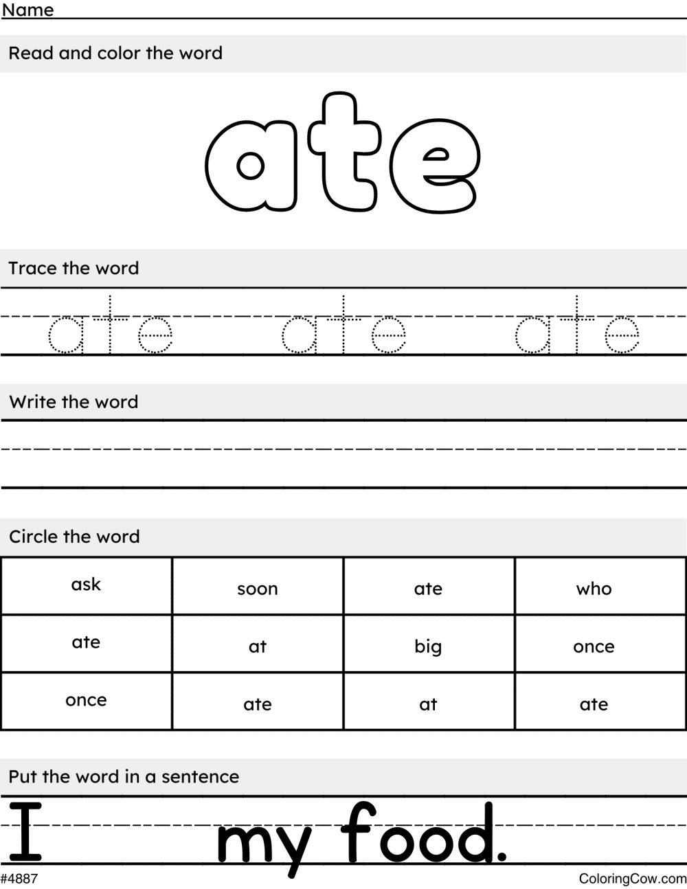 Sight Words Coloring Worksheets - Coloring Cow