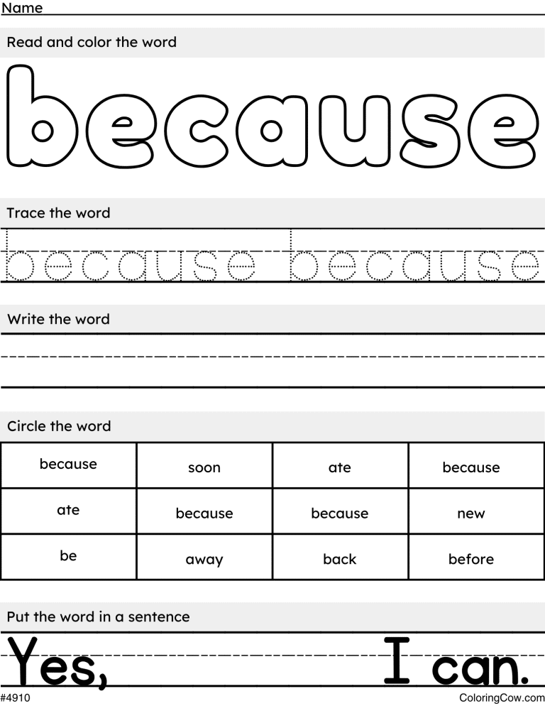 Because - Sight Word Worksheet