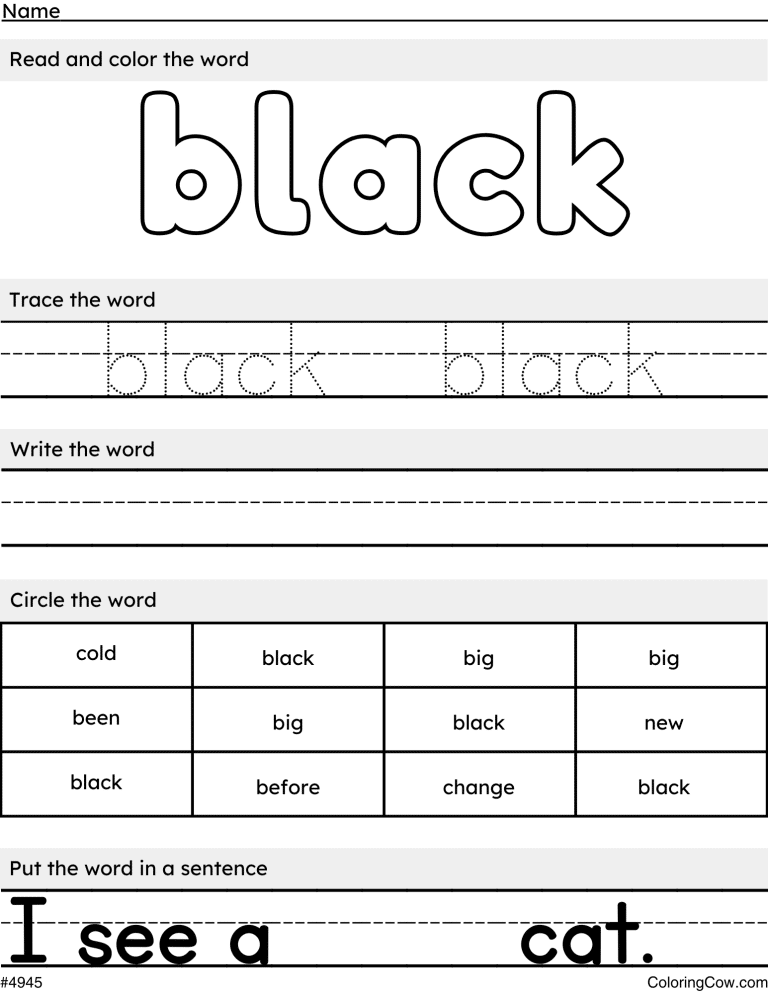 Black - Sight Word Worksheet
