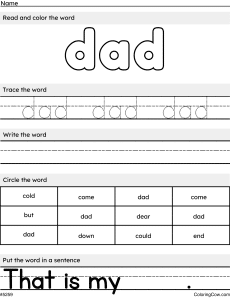Dad - Sight Word Worksheet