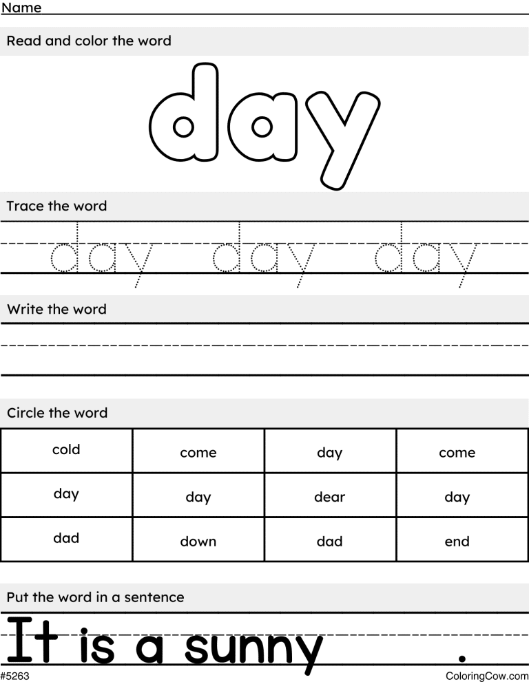 Day - Sight Word Worksheet