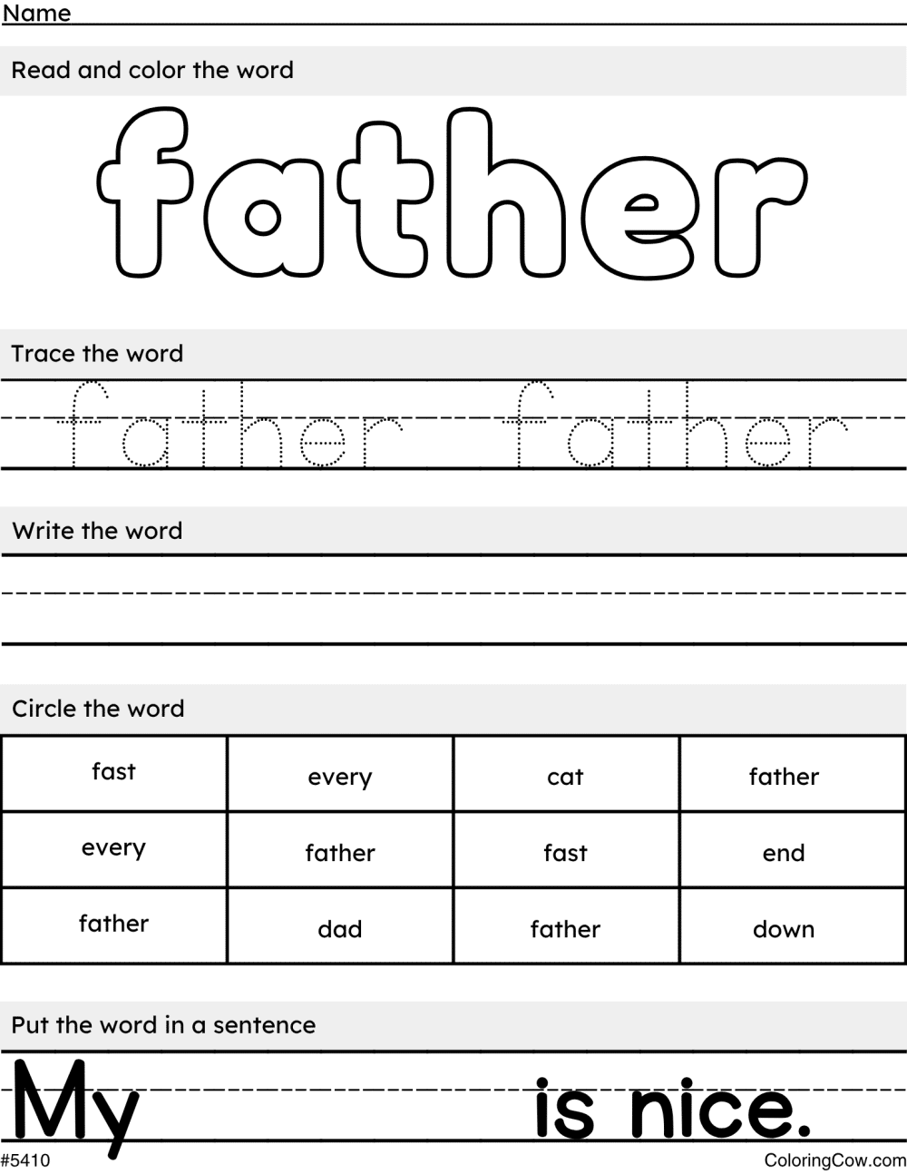Father - Sight Word Worksheet