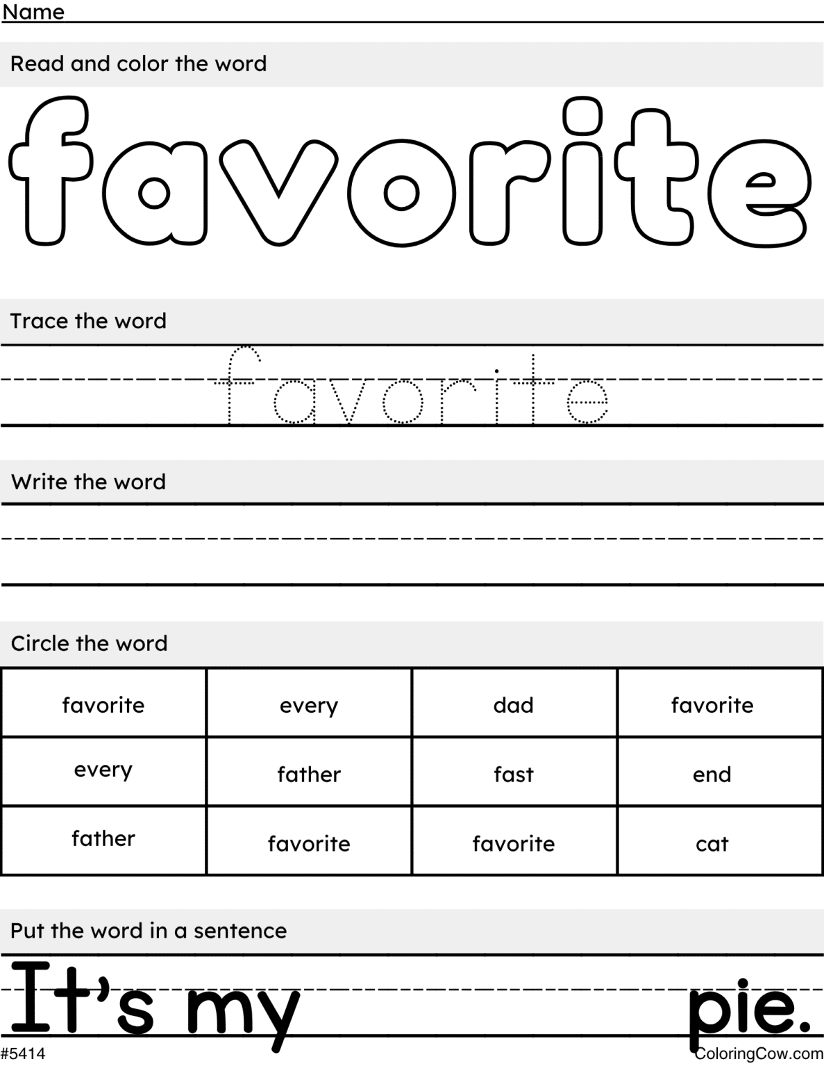 Favorite - Sight Word Worksheet