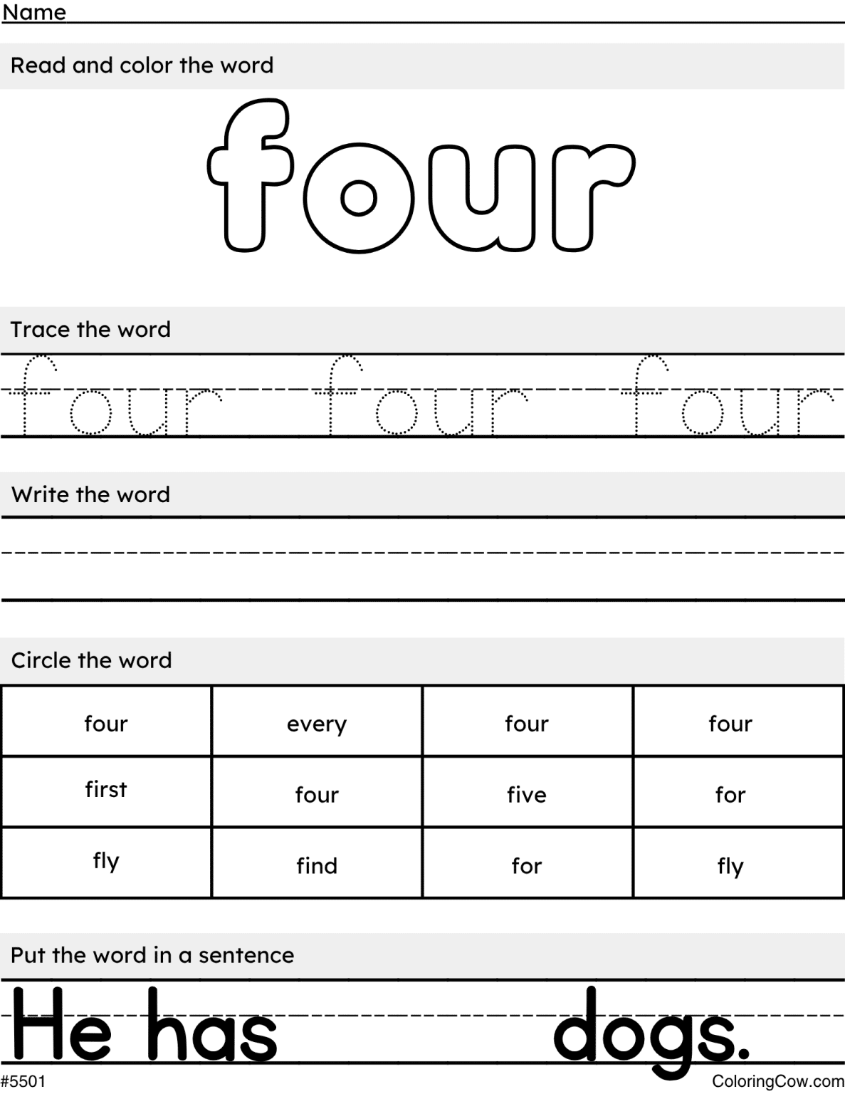 Four - Sight Word Worksheet