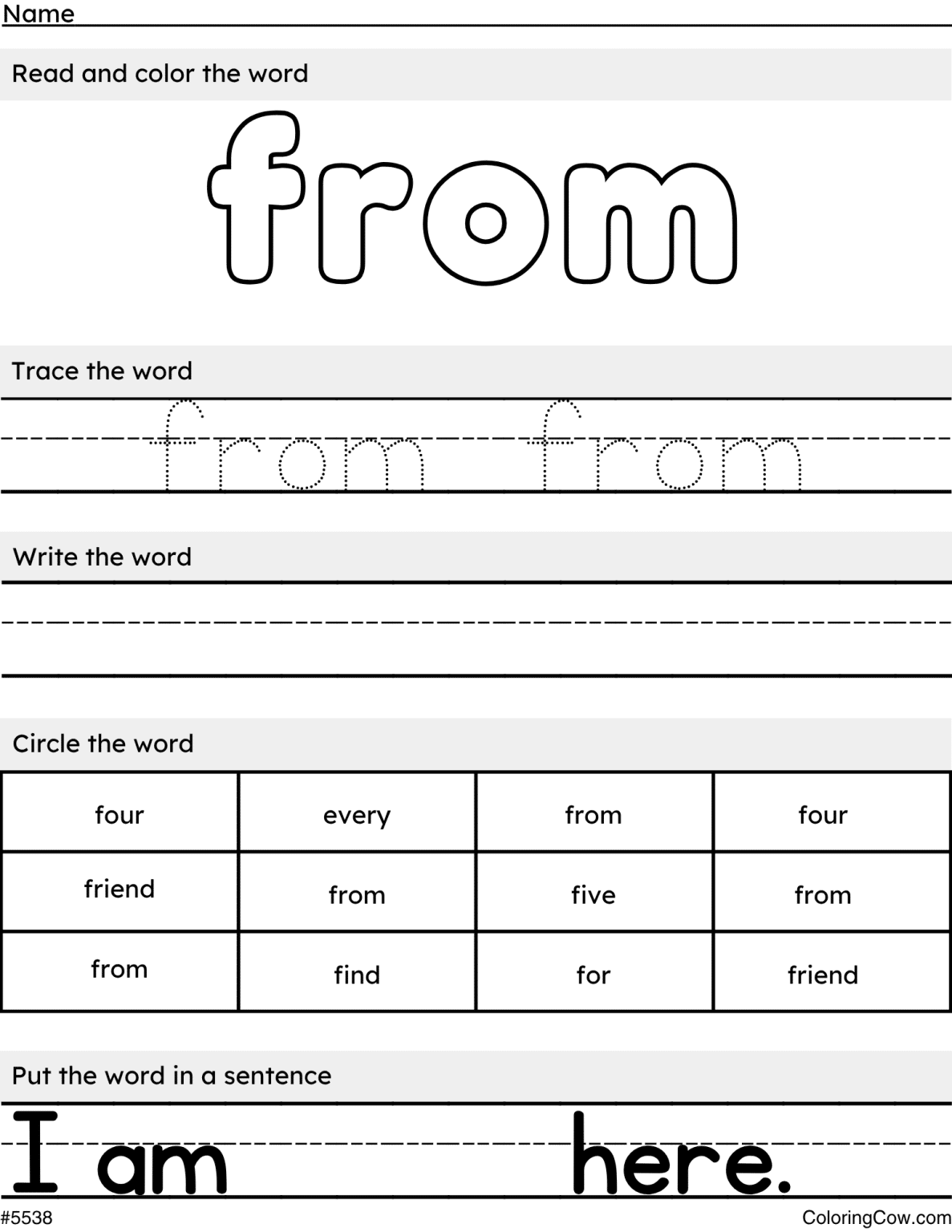 From - Sight Word Worksheet
