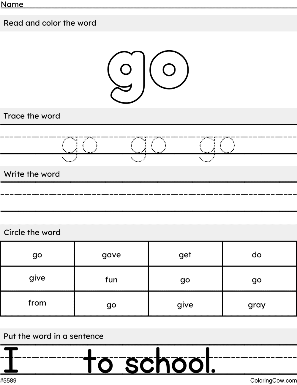 Go Sight Word Worksheet