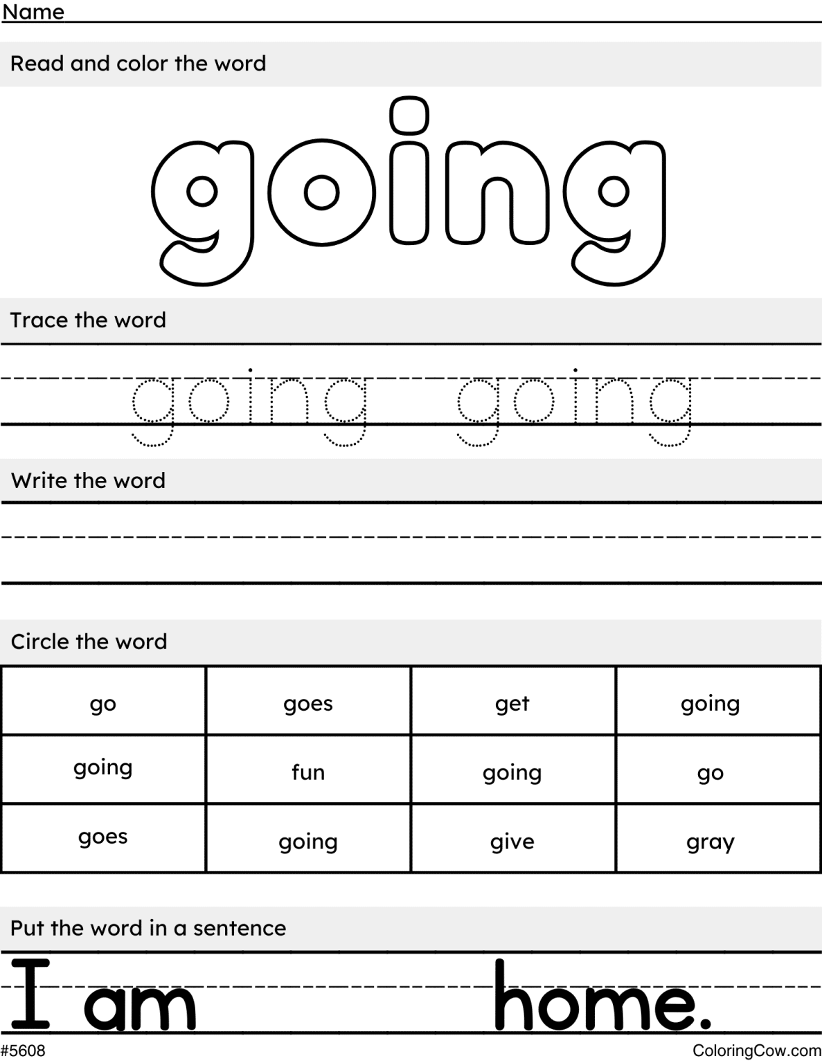 Going - Sight Word Worksheet