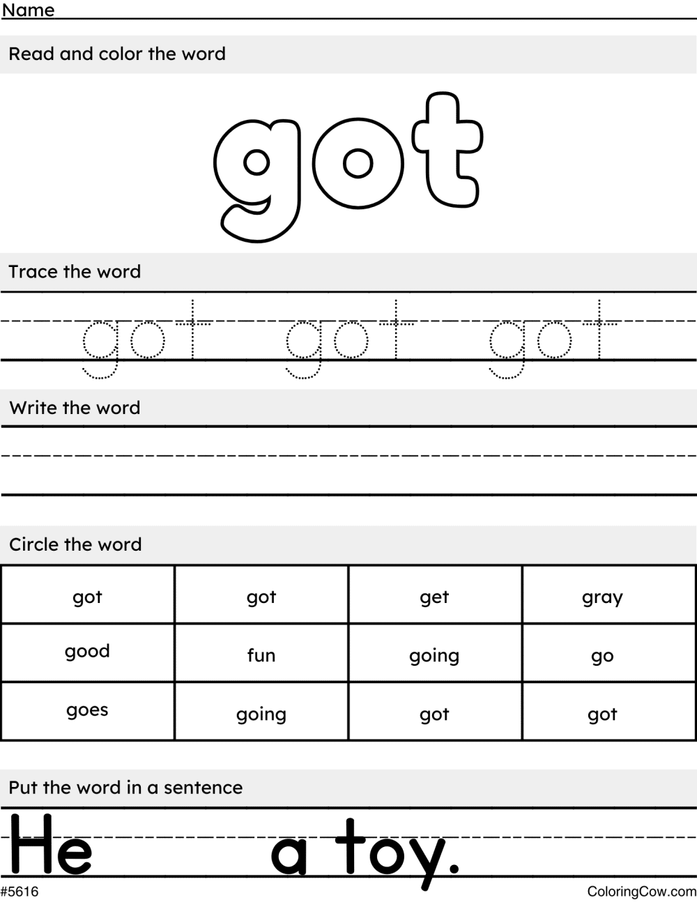 Got - Sight Word Worksheet