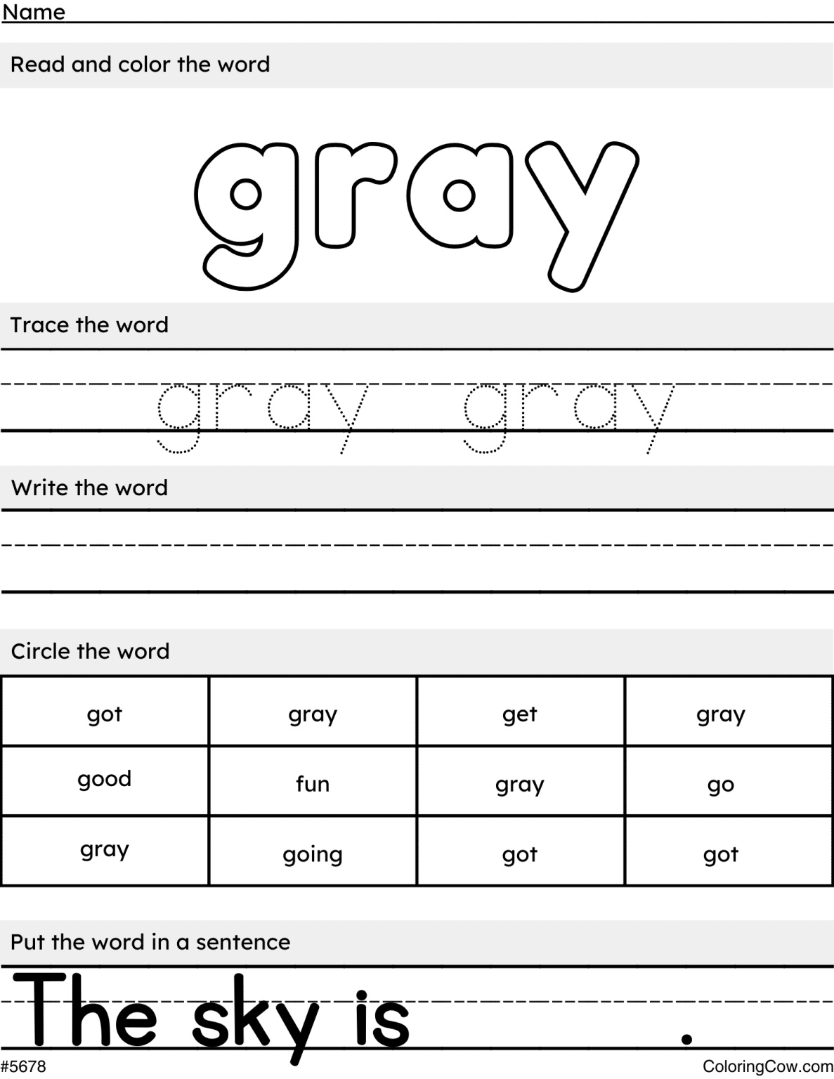 Gray - Sight Word Worksheet