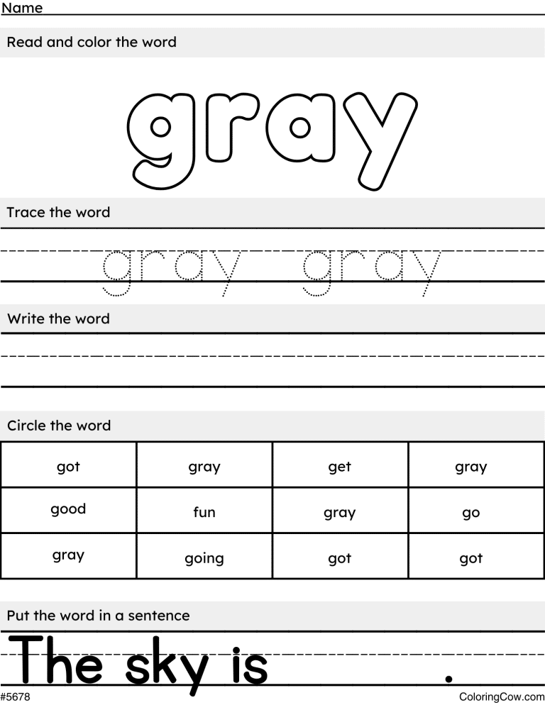 Gray - Sight Word Worksheet