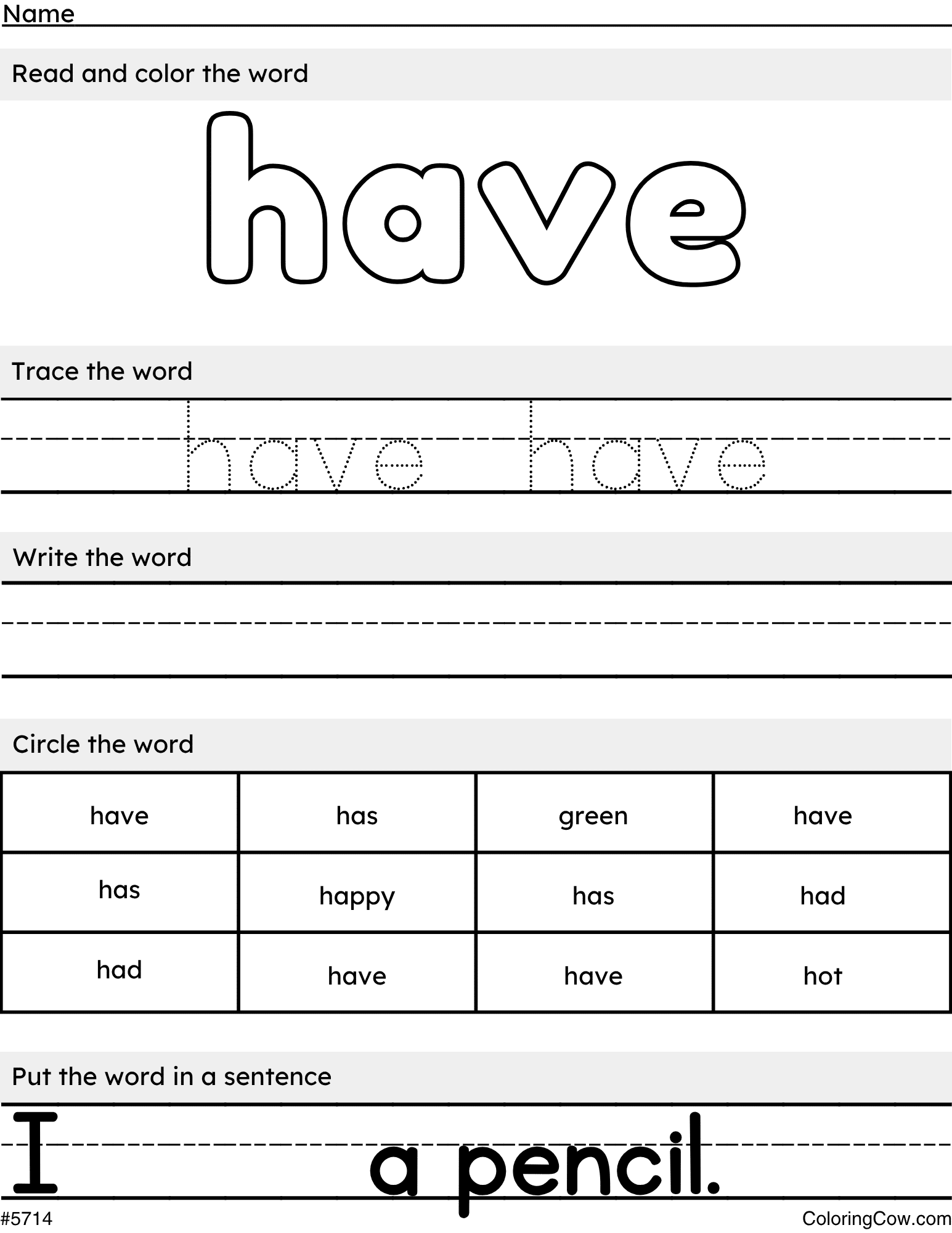 Have - Sight Word Worksheet