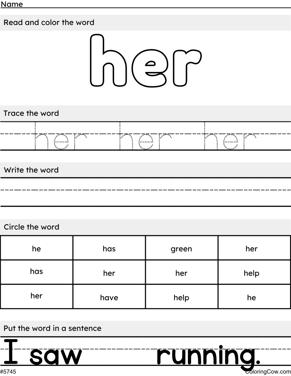 Her - Sight Word Worksheet