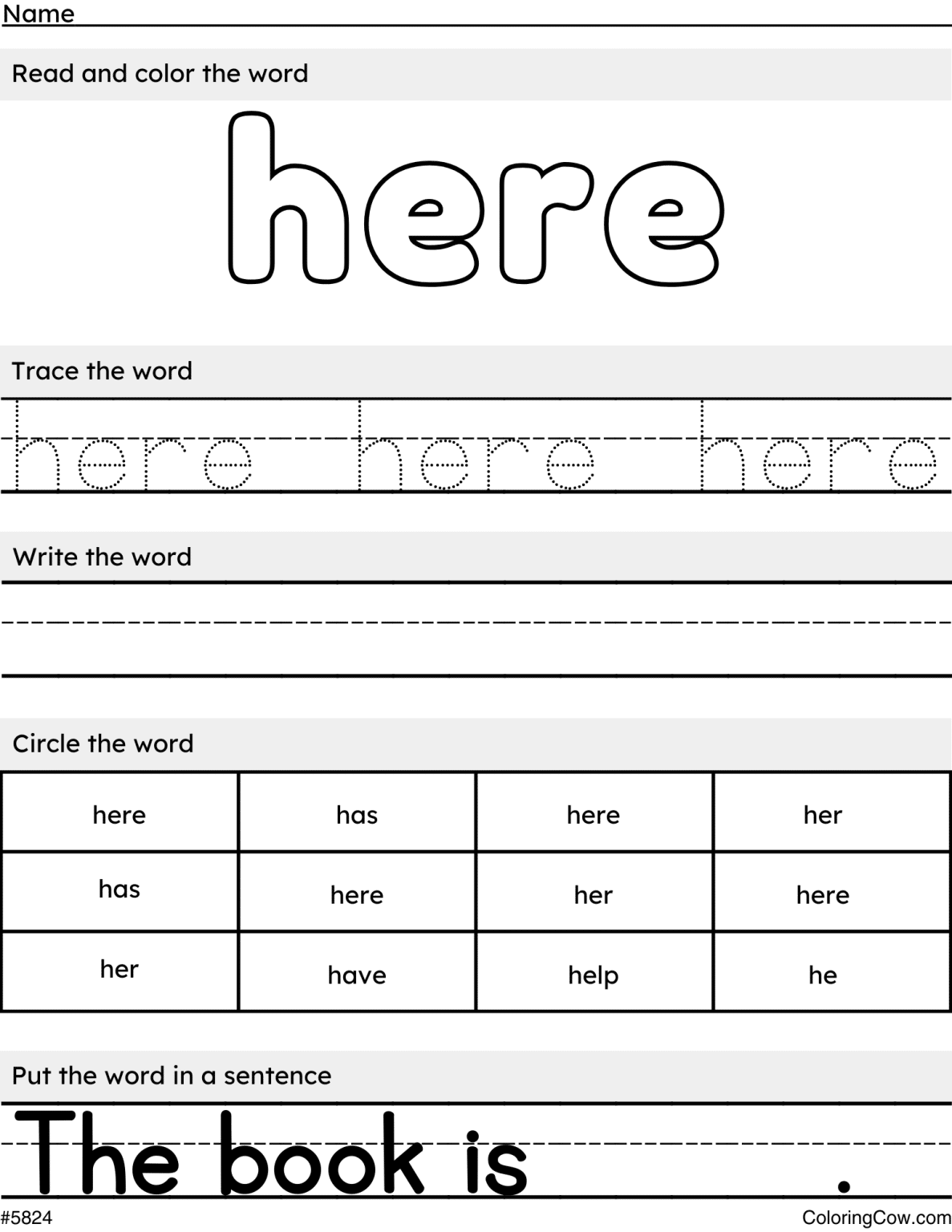 Here - Sight Word Worksheet
