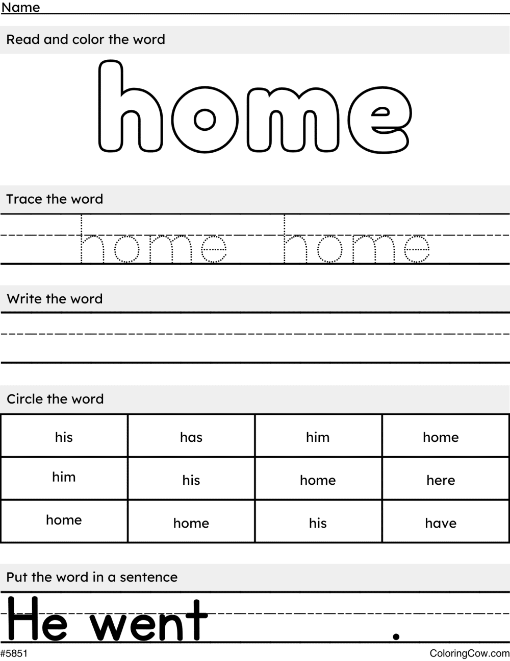 Home - Sight Word Worksheet
