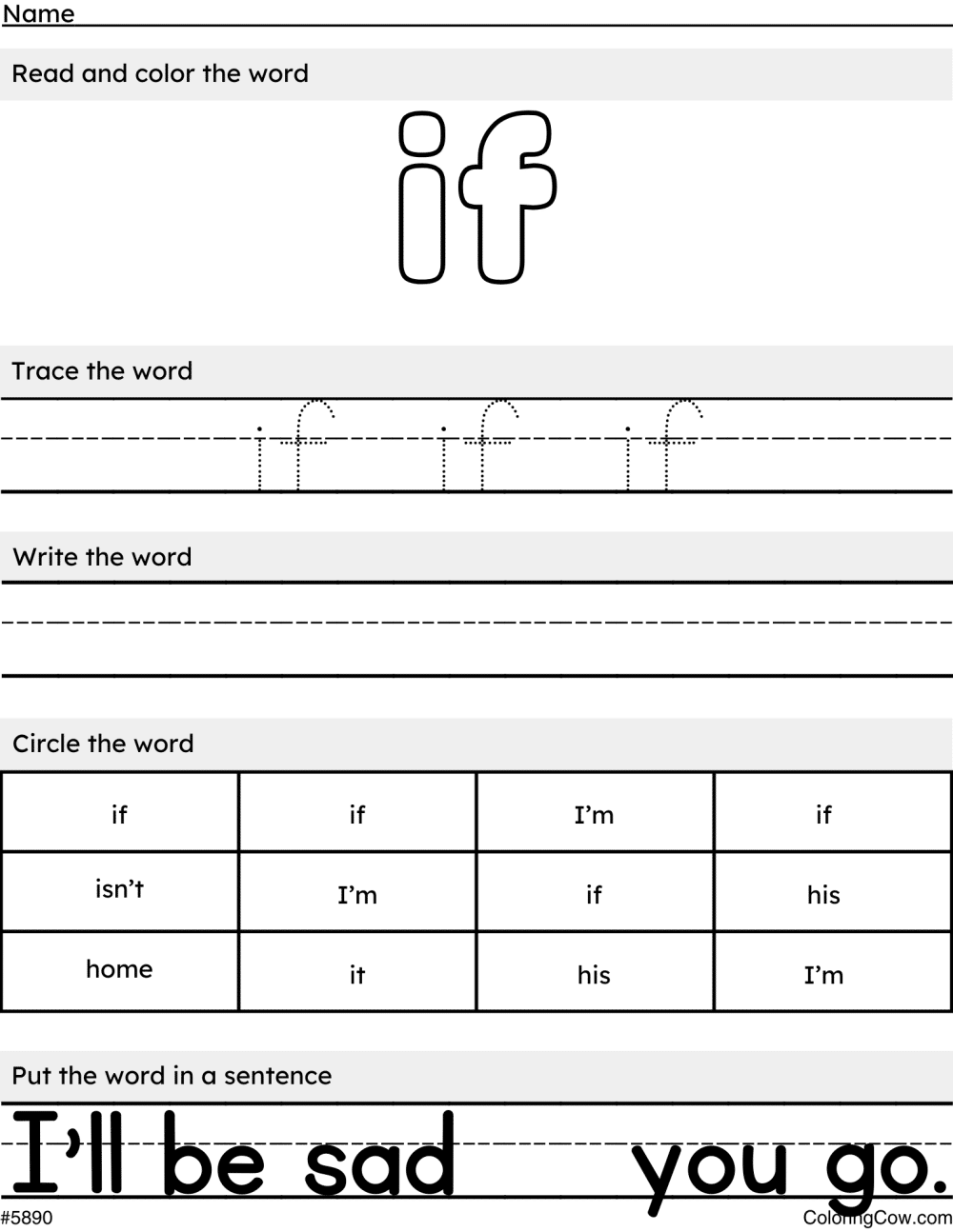If - Sight Word Worksheet