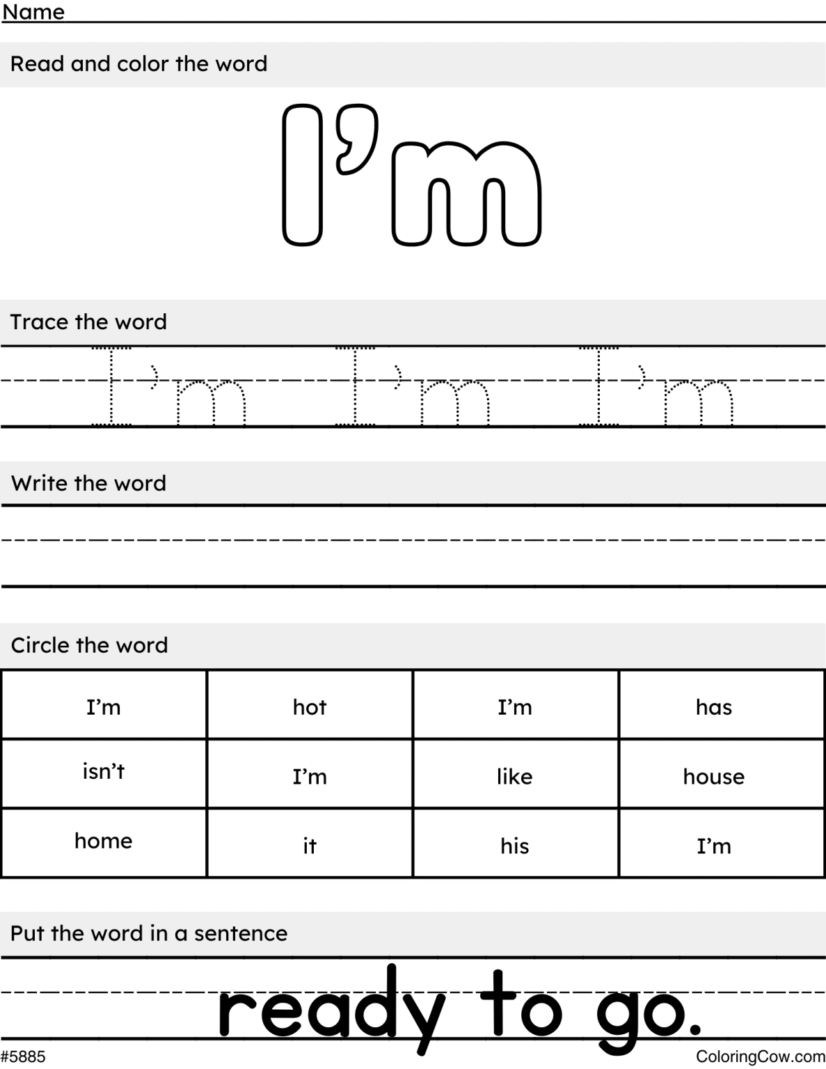 I'm - Sight Word Worksheet