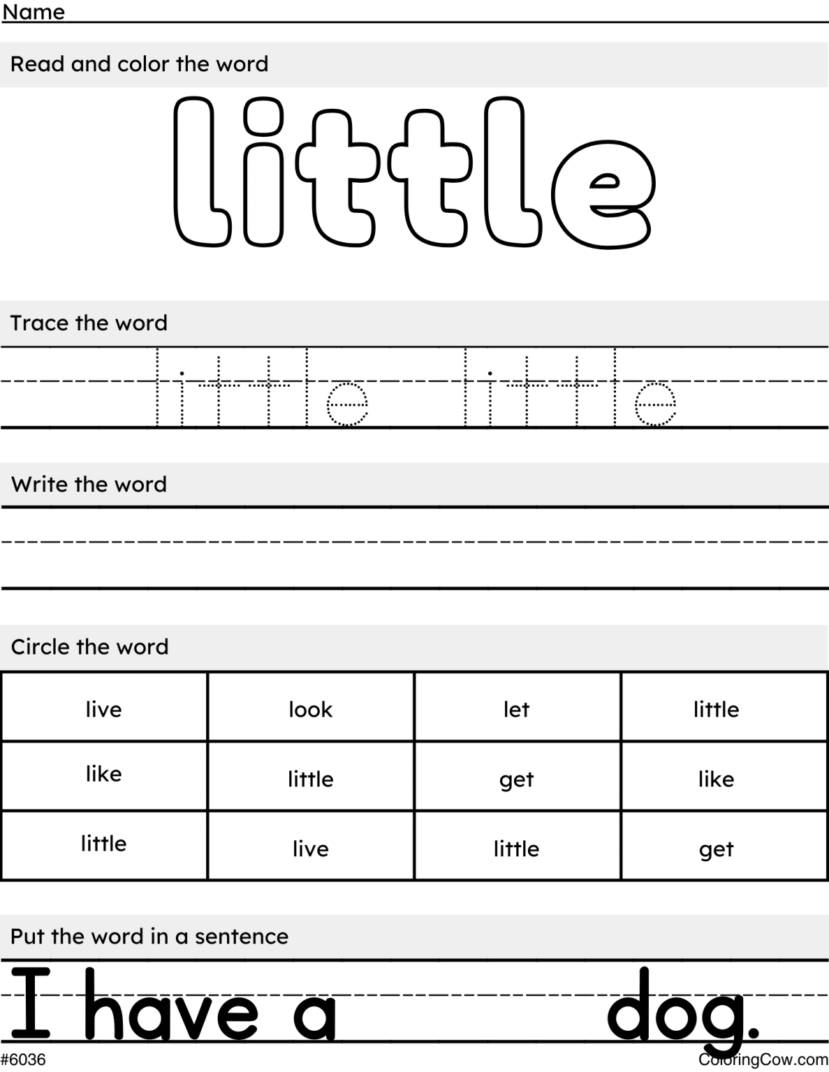 Little - Sight Word Worksheet